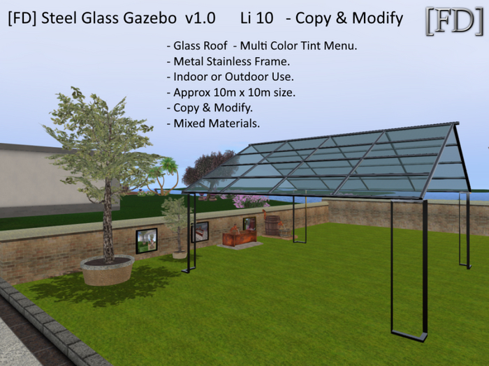 Second Life Marketplace - [FD] Steel Glass Gazebo v1.0